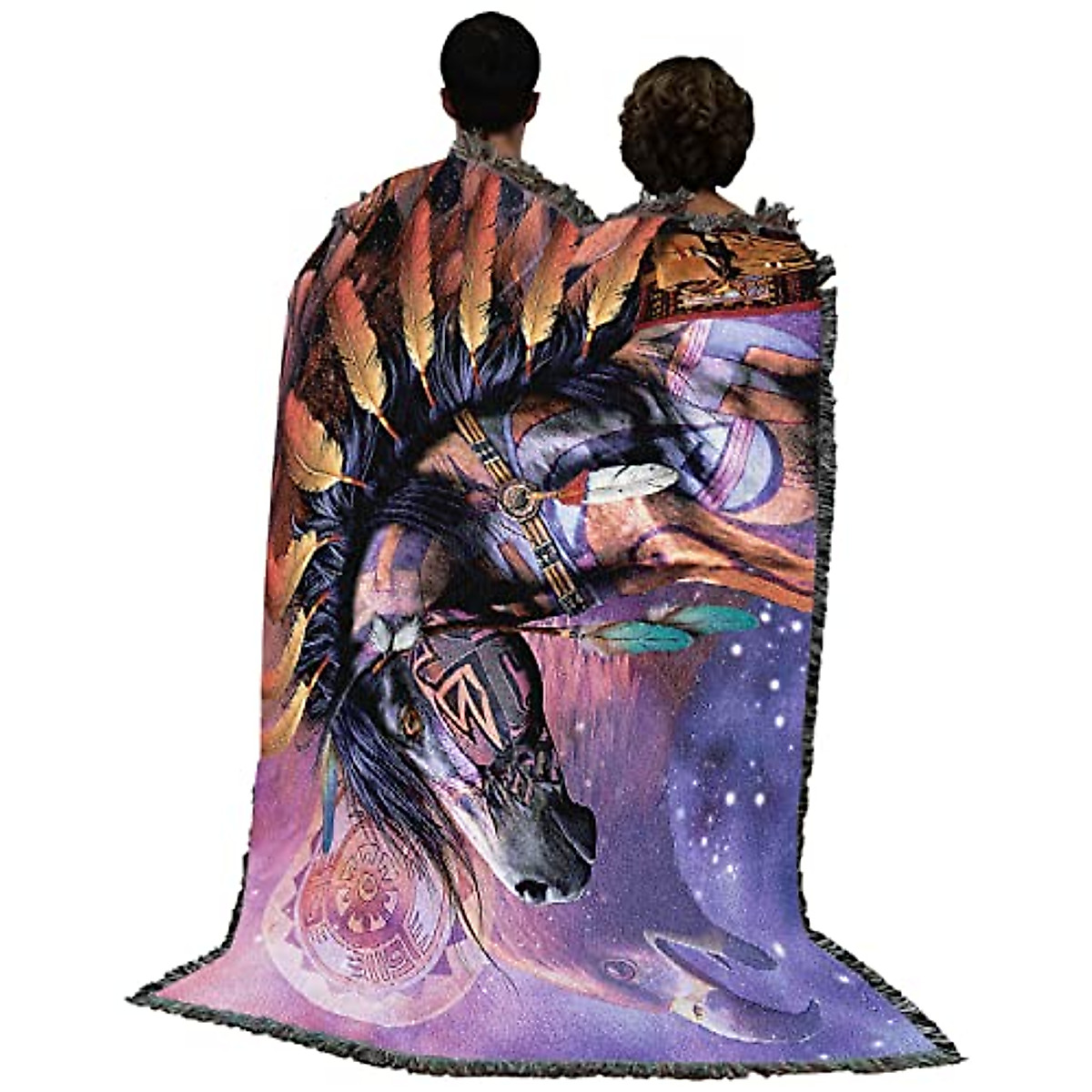 Pure Country Weavers Shaman Blanket by Laurie Prindle - Native American - Horse Lover Gift Tapestry Throw Woven from Cotton - Made in The USA (72x54)