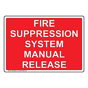 ComplianceSigns.com Fire Suppression System Manual Release Label Decal, 5x3.5 in. 4-Pack Vinyl for Fire Safety/Equipment