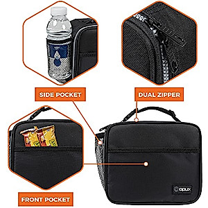 OPUX Insulated Lunch Bag, Soft Lunch Box for School Kids Boys Girls, Leakproof Small Lunch Pail for Adult Men Women, Reusable Compact Lunchbox Lunch Cooler Tote Bag for Office Work (Black)