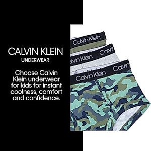 Calvin Klein Boys' Little Modern Cotton Assorted Briefs Underwear, 3 Pack, Heather Grey/Black/Heather Grey, Medium