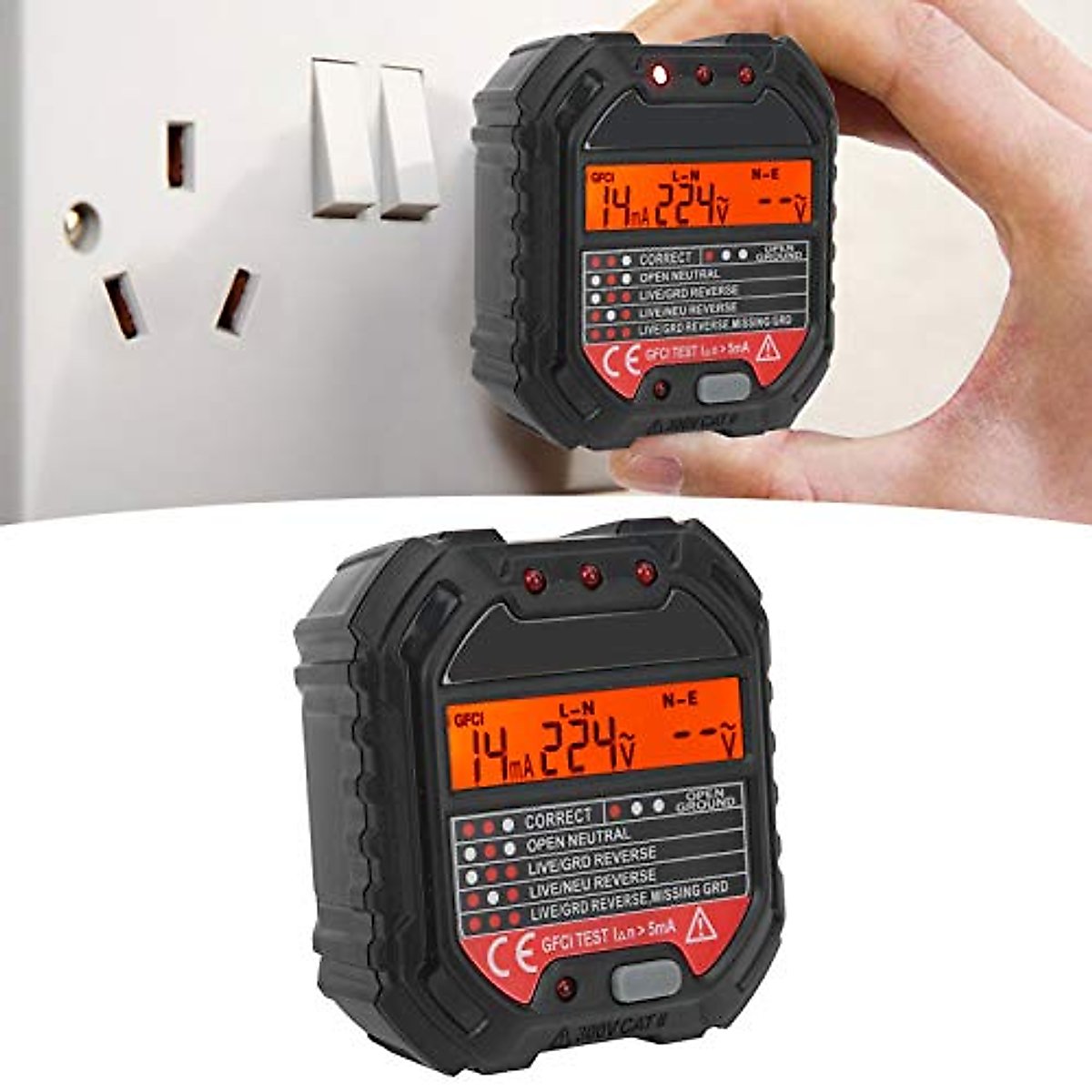 HT107B Socket Tester, US 90-250V Plug Breaker Finder with LCD Display Frequency Test Electric Circuit Detector