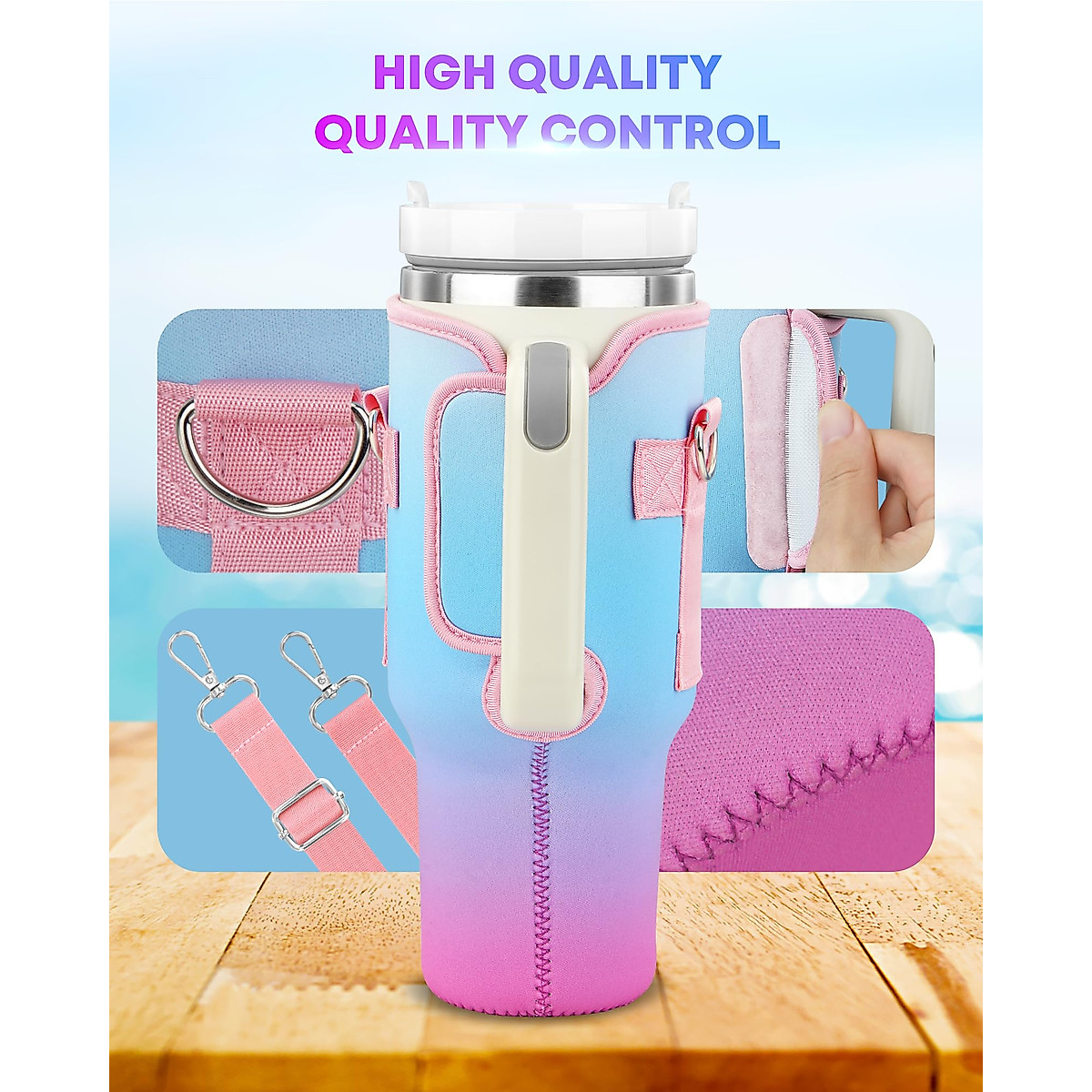 Water Bottle Holder for Stanley Cup with Strap,Tumbler Accessories for Stanley 40 oz,Anti Drop and Leakage,Suitable for Sports and Outdoor Use（Hydrangea）(Cup Not Included)