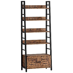 IRONCK Bookshelf with Louvered Doors, 4-Tier Ladder Shelf with Cabinet Industrial Accent Furniture for Bedroom Living Room Home Office, Rustic Brown