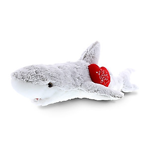 DolliBu I Love You Valentine Plush Big Eye Great White Shark - Cute Stuffed Animal with Red Heart and Name Personalization Gift for Valentines Day, Birthday, Anniversary, Romantic Date - 23 Inches