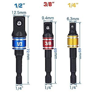 Impact Grade Socket Wrench Adapter Extension Set,3Pcs Hex Socket Adapter Bit+105° Right Angle Drill Attachment Bit Extension 1/4-inch Hex Drive Drill Bit Power Socket Screwdriver Set Holder Adaptor
