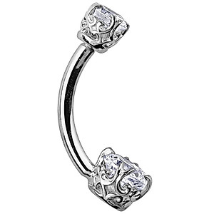 Filigree Setting Round Cubic Zirconia 14K White Gold Belly Ring