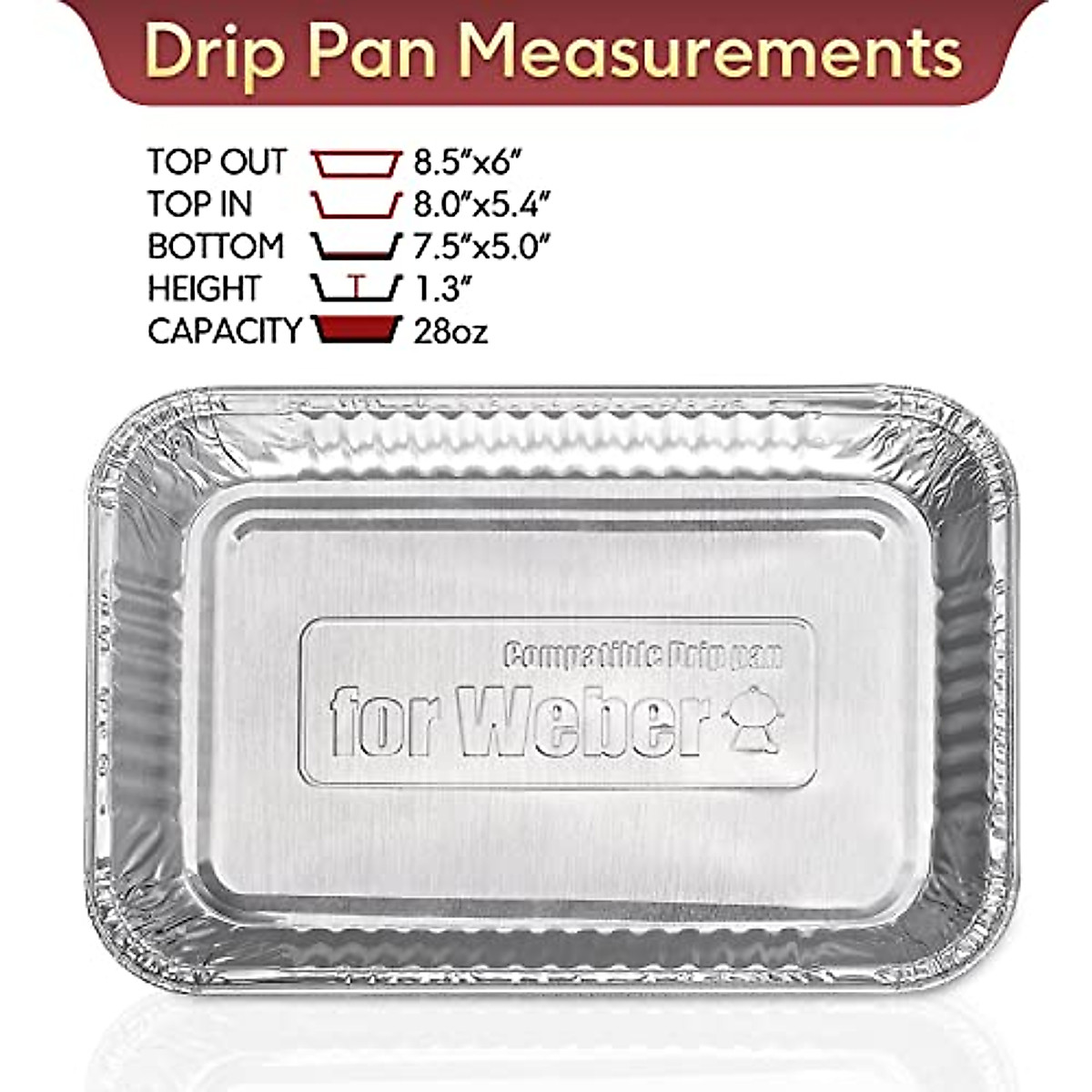 TIFMI 100 Pack Drip Pan Liners Compatible for Weber Genesis Series, Q Series, Spirit Series & Traveler Gas Grills, Disposable Aluminum Foil Grease Drip pan, Grill Accessories