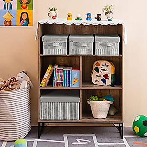 GRANNY SAYS Storage Bins Fabric, Shelf Baskets for Closet Organization, Stackable Boxes Storage Containers for Closet Wardrobe Cabinet Shelf Organizing, Gray/White, Medium, 3-Pack