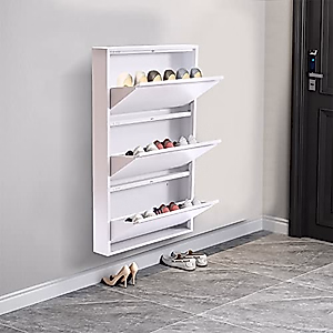 LUOSHALIYA 3 Drawer Shoe Storage Cabinet Wall-Mounted and No-Assembly Shoe Cabinet Holds 9 Shoes, Storage Shoe Rack for Entryway Hallway and Corridor（White）