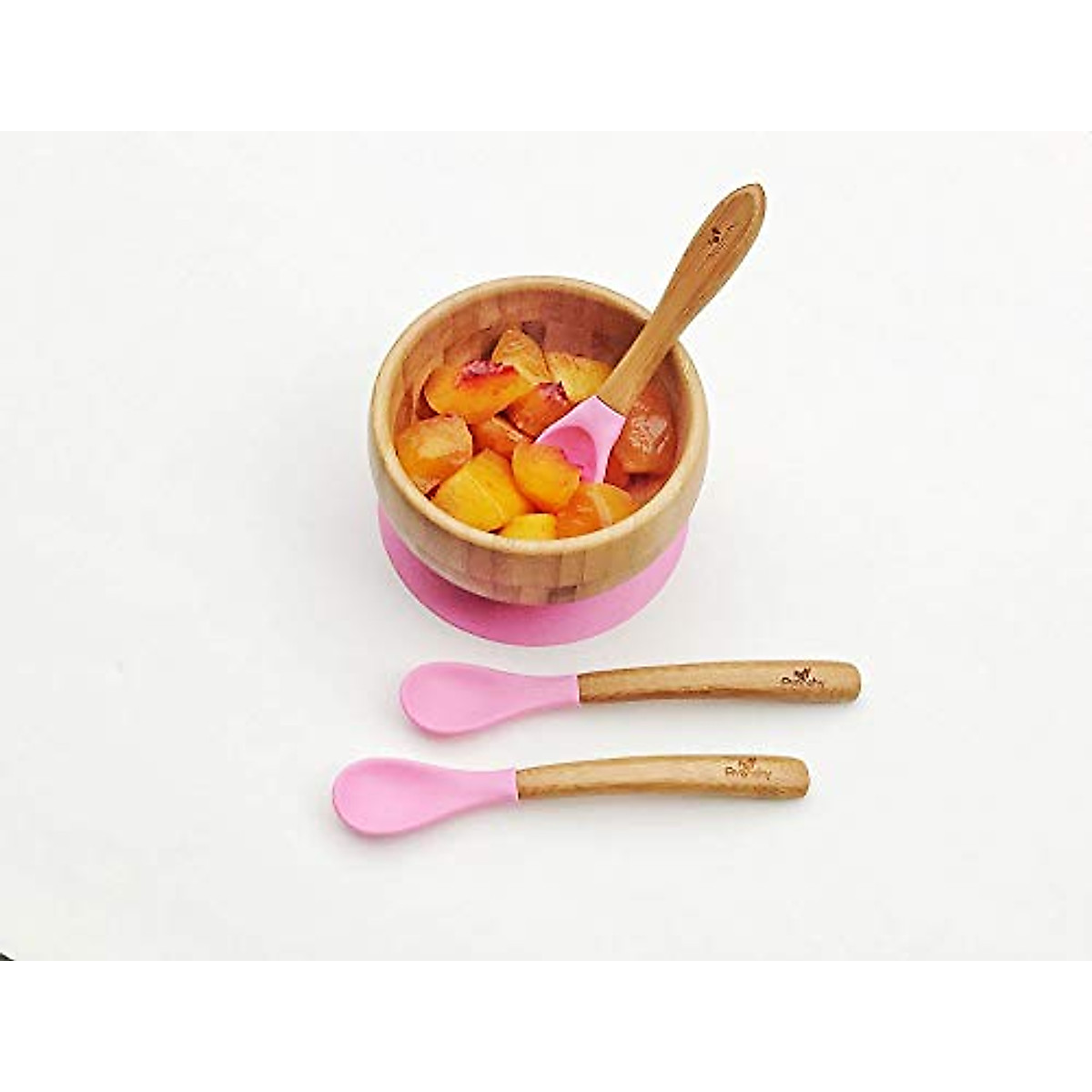 Avanchy® Infant Baby Spoons Bamboo and Silicone Set, Self Feeding Food Utensils, 4 Months Baby Led Weaning, 5 Pack, With Blue Spoon