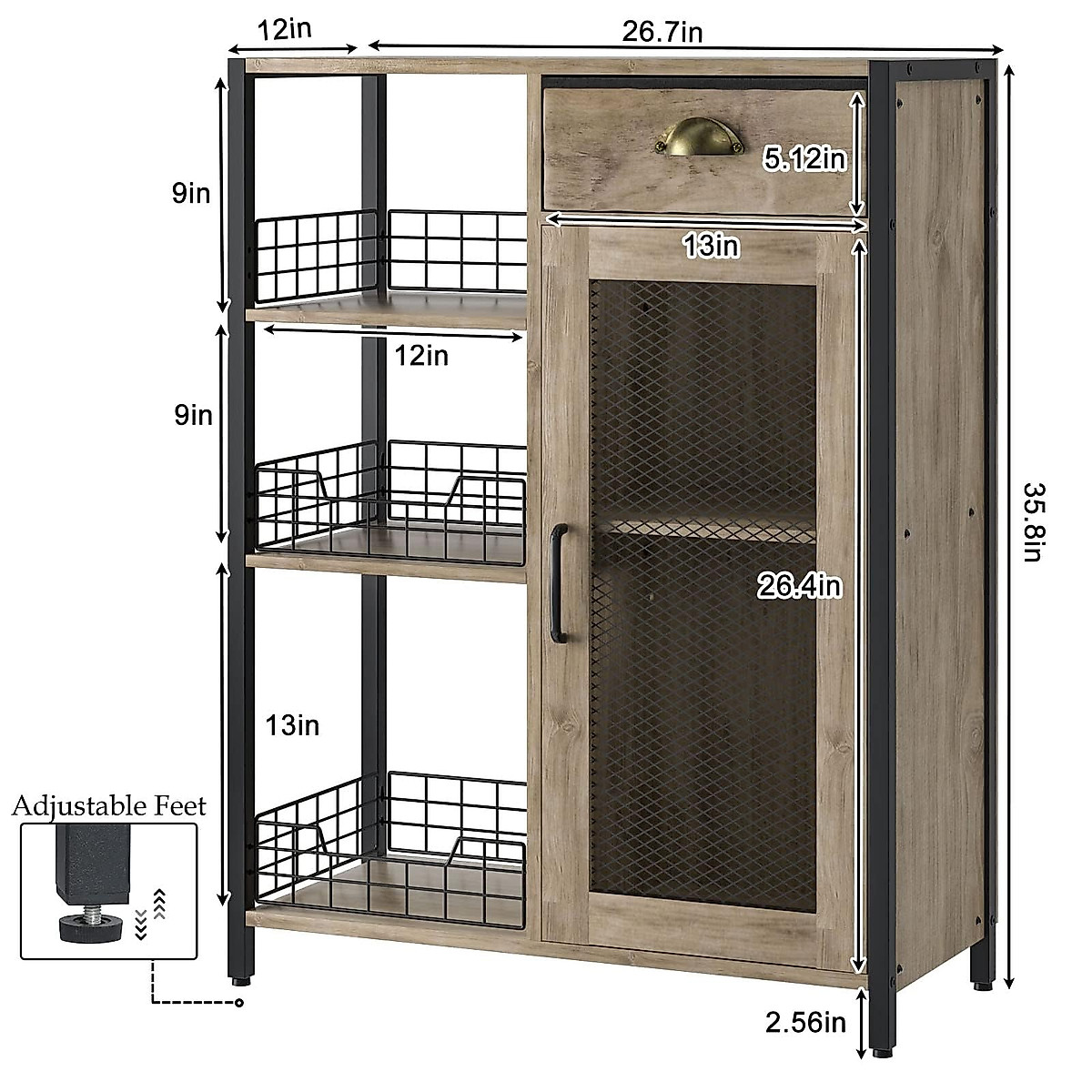 X-cosrack 3 Tier Coffee Bar Table with Storage Drawer, 35.8" H Adjustable Shelf Farmhouse Coffee Stand Station Table for Corner, Kitchen, Dining, Liquor Cabinet Rustic Wood Coffee Table-Grey