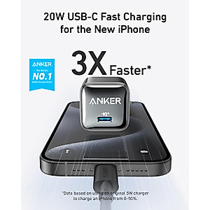 Anker USB C Charger Block 20W, Anker 511 Charger (Nano Pro), PIQ 3.0 Compact Fast Charger for iPhone 15/15 Plus/15 Pro/15 Pro Max, 14/13/12 Series, Galaxy, Pixel 4/3, iPad (6 ft USB-C Cable Included)