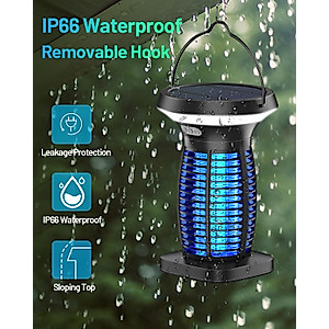 Solar Bug Zapper Outdoor, Mosquito Zapper Indoor Outdoor, Electric Fly Zapper with Camping Lantern, Waterproof Mosquito Traps, Cordless Mosquito Killer Lamp for Patio, Backyard, Home, Balcony