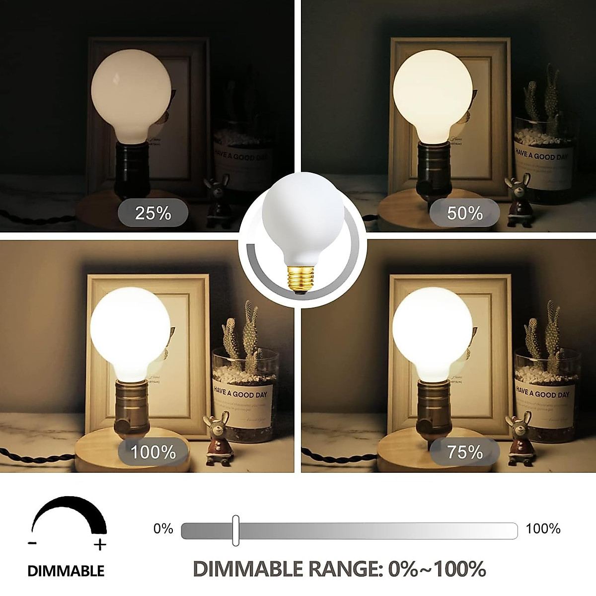 LEOOLS LED Light Bulb G25/G80 Dimmable Flick-Free Matt White 6W Soft White 3000k CRI95 600LM, 60W Equivalent Vintage LED Edison Globe Light Bulb,E26 Standard Base, 4 Pack