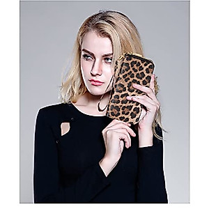 Fanwill Leopard Print Wallet For Women Ladies Cheetah Wrist Purse Zip Around Card Holder (Brown)