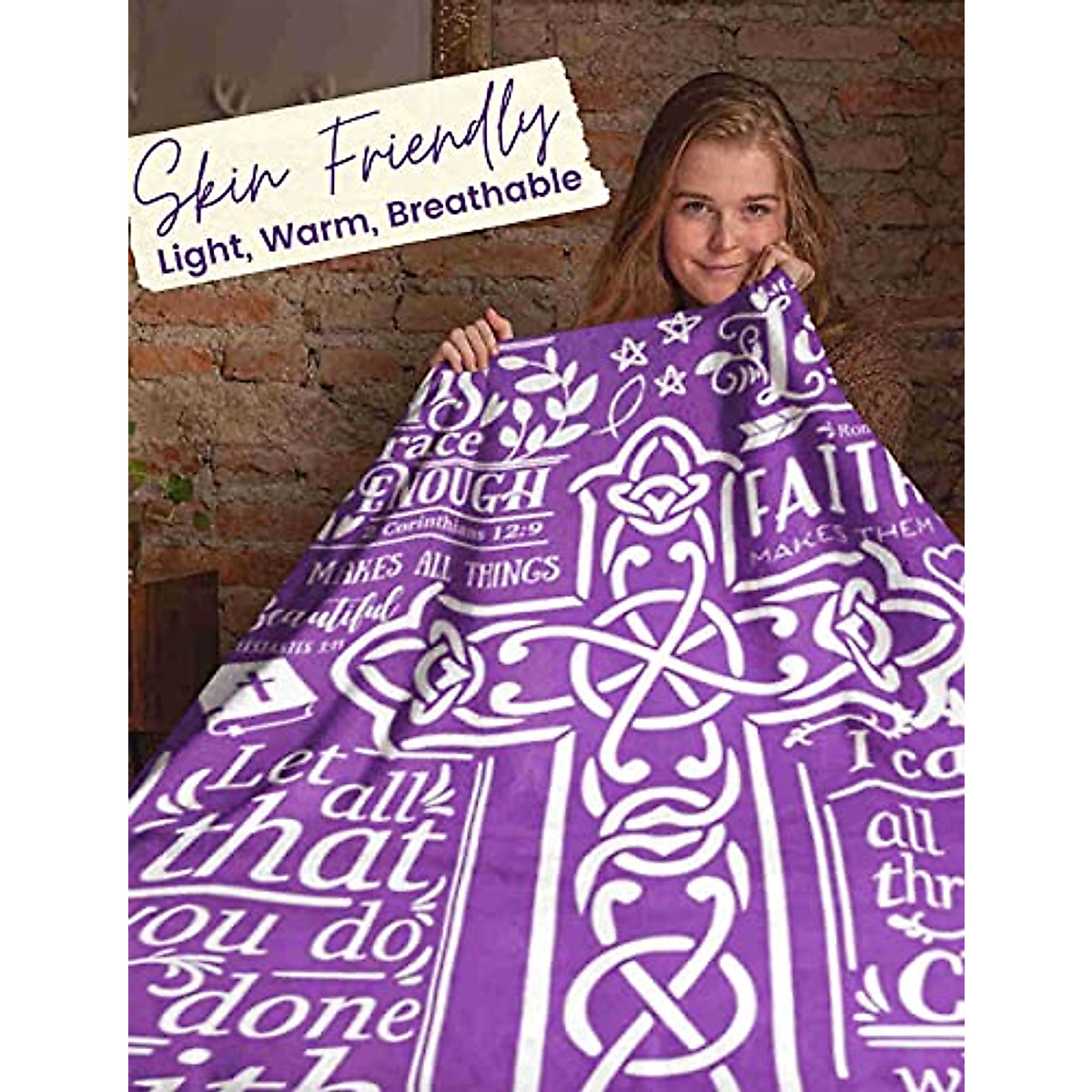 InnoBeta Christian & Religious & Spiritual Gifts, Inspirational Bible Verse Blanket for Women and Men, Flannel Throw Blanket for Christmas, Thanksgiving, Birthday, 50"x 65", Purple