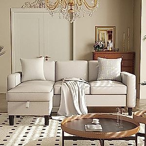 Youmumeub Convertible Sectional Sofa Couch, L-Shaped Couch 3-Seat Sofa with Storage Reversible Chaise, Sectional Couches for Living Room, Apartment and Small Space (Beige)