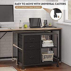 Raybee File Cabinet 3 Drawer Fabric File Cabinets for Home Office Rolling Lateral File Cabinet Printer Stand Filing Cabinet Fits A4 Letter Legal Size, 29.7" W x 26.6" H x 16.9" D