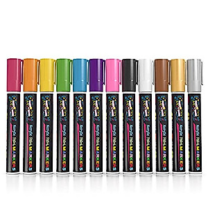 CHALKY CROWN Acrylic Paint Markers - Acrylic Paint Pens for Rock Painting, Stone, Ceramic, Glass, Wood, Canvas - Reversible Tip Paint Pens- 6mm (12 Pack)