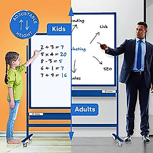 Rolling Magnetic Whiteboard 60 x 46 - Large Portable Dry Erase Board with Stand - Double Sided Easel Style Whiteboard with Wheels - Mobile Standing Whiteboard for Office, Classroom & Home