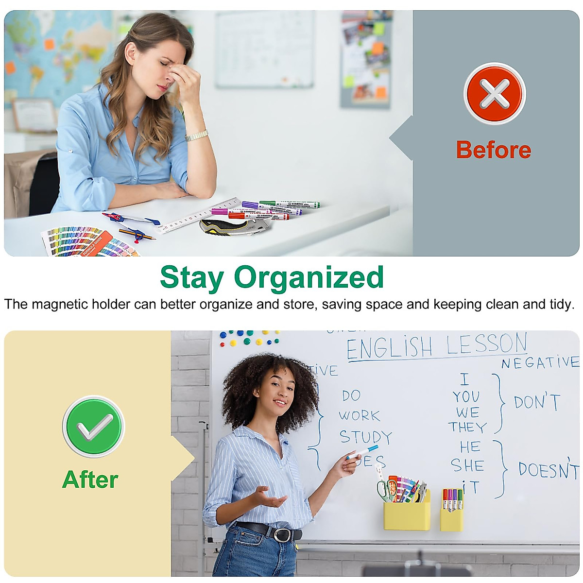 Jeyoon 2 Pack Magnetic Dry Erase Marker Holder, Whiteboard Marker Holder, Magnetic Pen Holder, Magnetic Marker Holder for Fridge, Whiteboard, Locker, Magnetic Cup for Dry Erase Board -Yellow