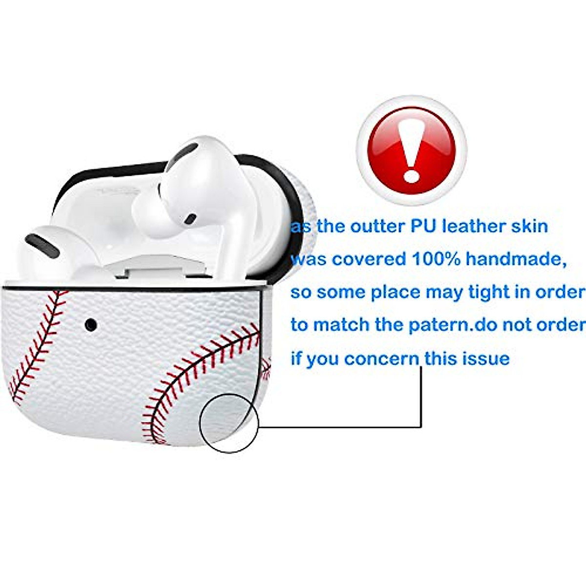 Tekcoo AirPods Pro Case, [Front LED Visible] AirPods Accessories Cover Compatible with Apple Airpods Pro 2019 Protective PC Plastic Inner + PU Vegan Leather Pattern Skin & Keychain [Baseball]