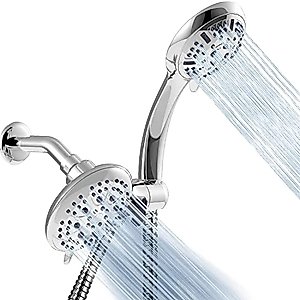 High Pressure 3-Way Shower Head Combo Dual Shower Head with Stainless Steel Hose Enjoy Luxurious 6-setting Rain Shower Head & 9-Setting Hand Held Shower Separately or Together