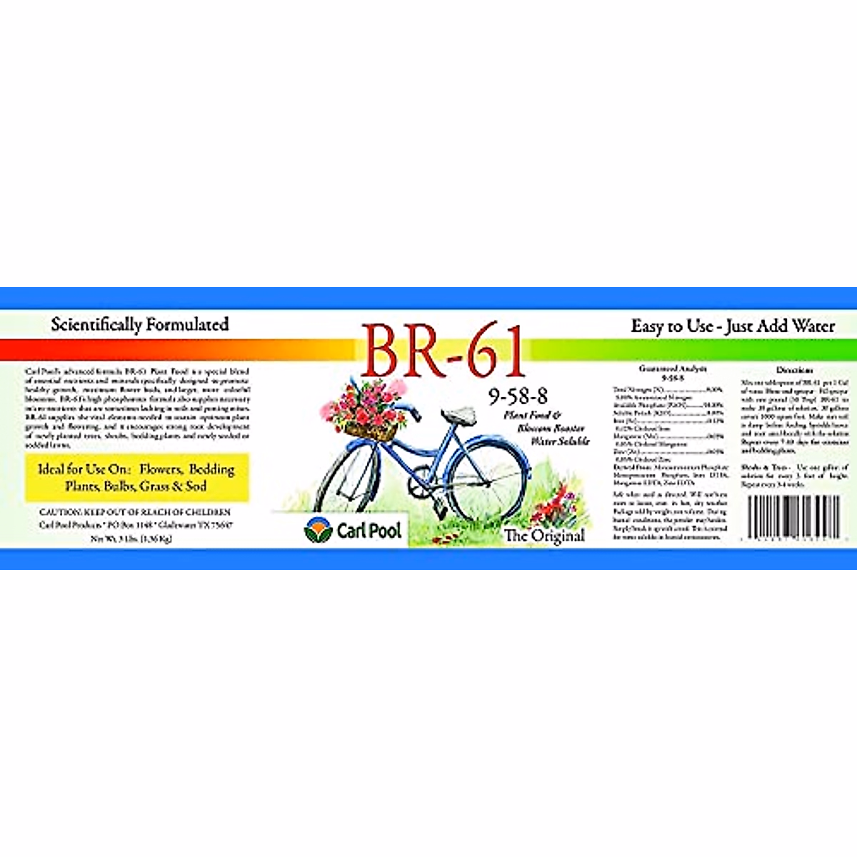 Carl Pool BR-61 Plant Food 9-58-8 3 Lbs