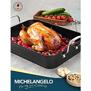MICHELANGELO Carbon Steel Roasting Pan with Rack, Turkey Roasting Pan 15 Inch x 11 Inch, Nonstick Turkey Roaster Pan with Stainless Steel Rack, Induction Compatible
