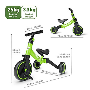 besrey 5 in 1 Toddler Bike for 10 Month to 4 Years Old Kids, Toddler Tricycle Kids Trikes Tricycle, Toys for Boy & Girl, Balance Training, Removable Pedals