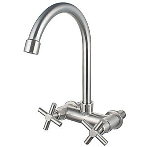 UMANYI Commercial Kitchen Faucets Wall Mount 4 inch Center Stainless Steel Brushed Nickel Utility Laundry Sink Faucet RV Faucet with High Arc Spout 2 Handle SSKF09-3
