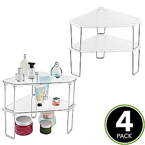 mDesign Plastic/Steel Corner Stackable Rack, Storage Organizer Shelf for Bathroom, Vanity, Countertop, Sink, Cabinet, Holds Makeup, Shower Accessories, Ligne Collection - 4 Pack - Clear