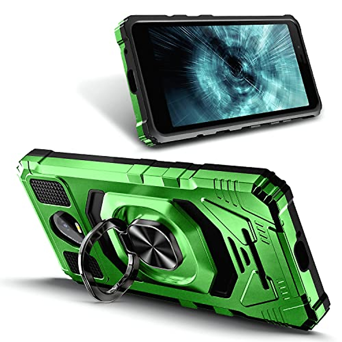 WDHD Compatible with Schok Volt Case SV55 SV55216 with Tempered Glass Screen Protector (Maximum Coverage), Full-Body Protective [Military-Grade], Magnetic Car Ring Holder Cover Case (Green)