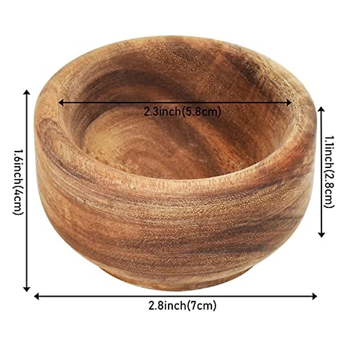 Rissetree Acaica Wood Condiment Cups Tiny Mini Pinch Bowls Cups, Dip Sauce, Nuts, Candy, Fruits, Appetizer, and Snacks,Dia 2-3/4" x 1-1/2", Set of 3