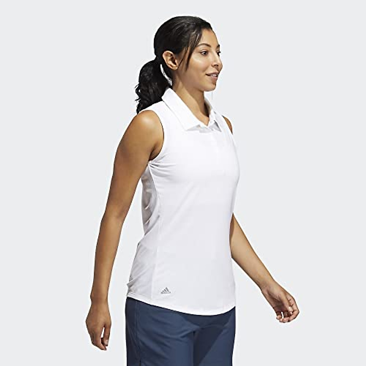 adidas Golf Women's Ultimate365 Primegreen Sleeveless Polo Shirt, White, Extra Large