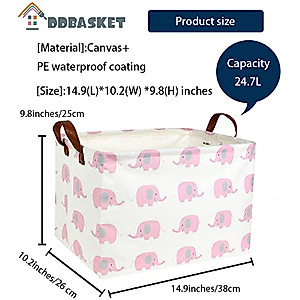 DDBASKET Elephant Baby Basket Pink Nursery Basket Girl Baby Storage Basket Rectangular Cute Kids Toy Storage Bin Organizer Book Shelf Basket Flamingo Room Decor(Pink Elephant)