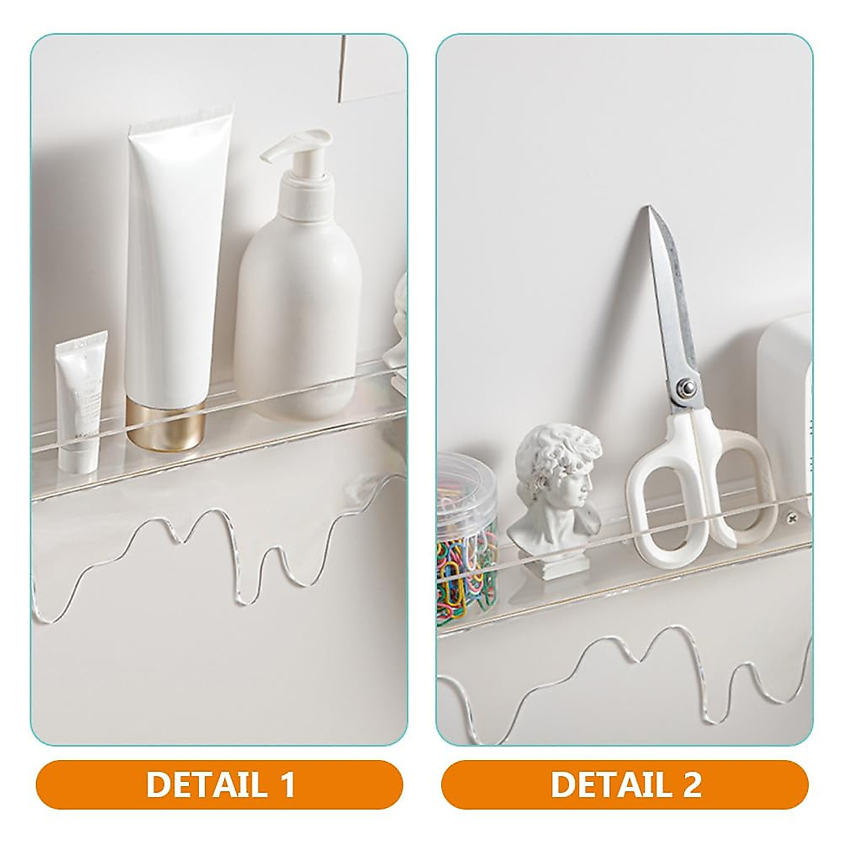 Cabilock 2pcs Acrylic Floating Shelves, Wall Mounted Bookshelf Cosmetic Rack Transparent Hanging Shelves Small Clear Shelf Goblincore Room Decor for Bedroom Living Room Bathroom Office