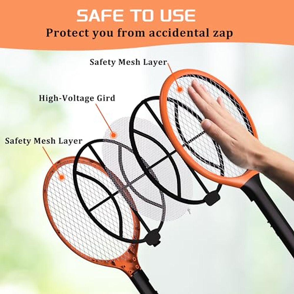 LUOJIBIE Electric Fly Swatter, Bug Zapper Racket Rechargeable Mosquito Zapper Handheld Fly Zapper with Hanging Ring for Home Indoor Outdoor, Large Size-1 Pack