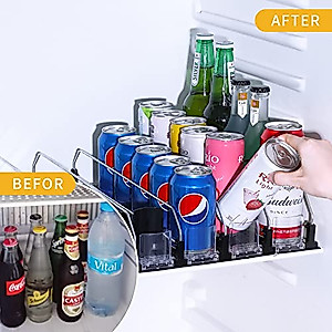 Soda Can Organizer for Refrigerator, Self-Pushing Drink Organizer for Fridge,Width Ajustable Beverage Pusher Glide Pantry Holds up to 25/30 Cans Black