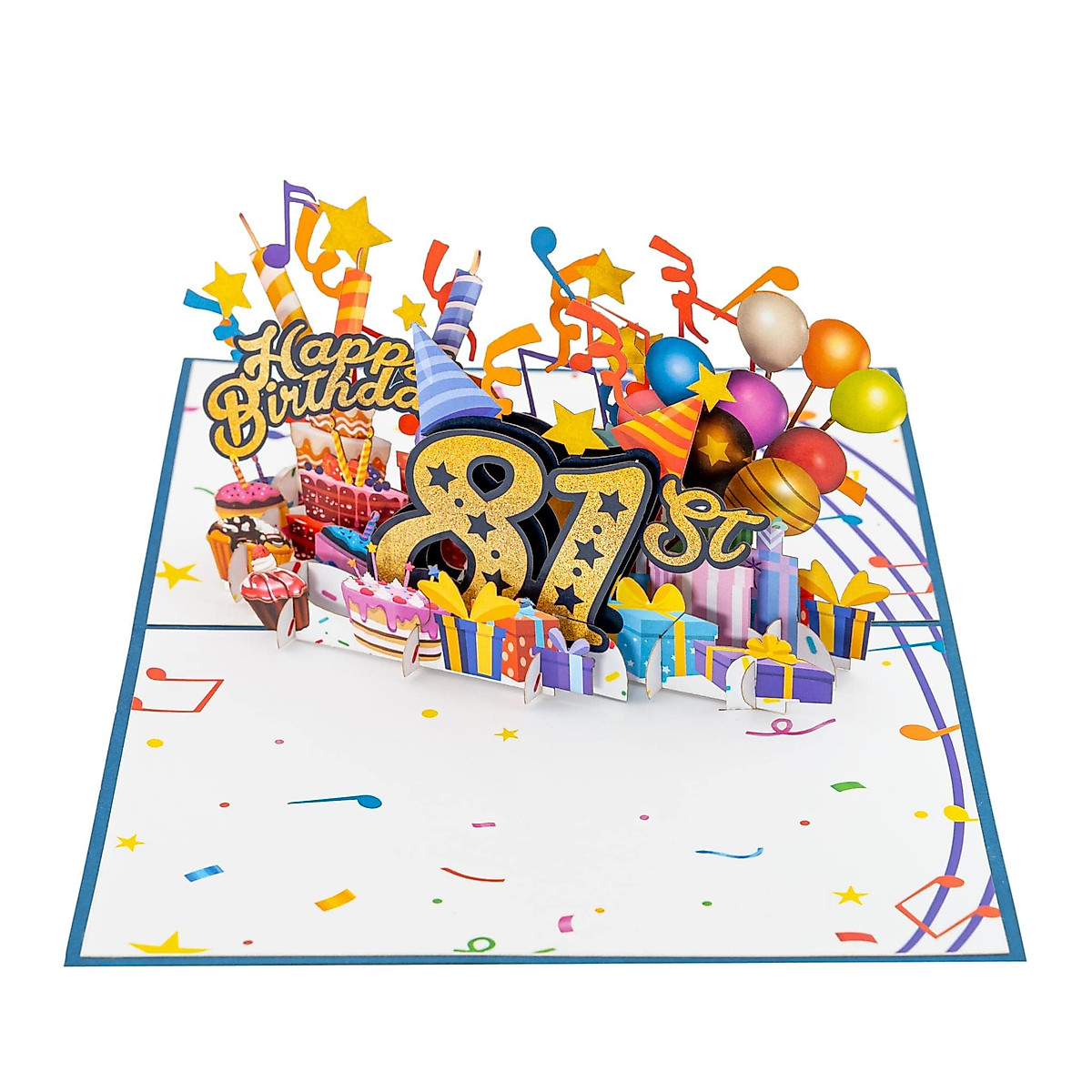 iGifts And Cards Happy 81st Blue Birthday 3D Pop Up Greeting Card – Awesome 81 Birthday Card For Man, Woman, Happy Eighty One Birthday Gift For Dad, Mom, Best Husband, Wife Unique Present, 5" X 7"