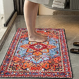 Bringsine Vintage Area Rug-2x3 Medallion Distressed Boho Entryway Doormat Faux Wool Indoor Floor Carpet Bathroom Kitchen Entry