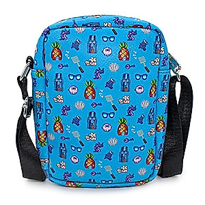 Buckle Down Nickelodeon Bag, Cross Body, Spongebob Squarepants Under The Sea Icons Collage, Blue, Vegan Leather