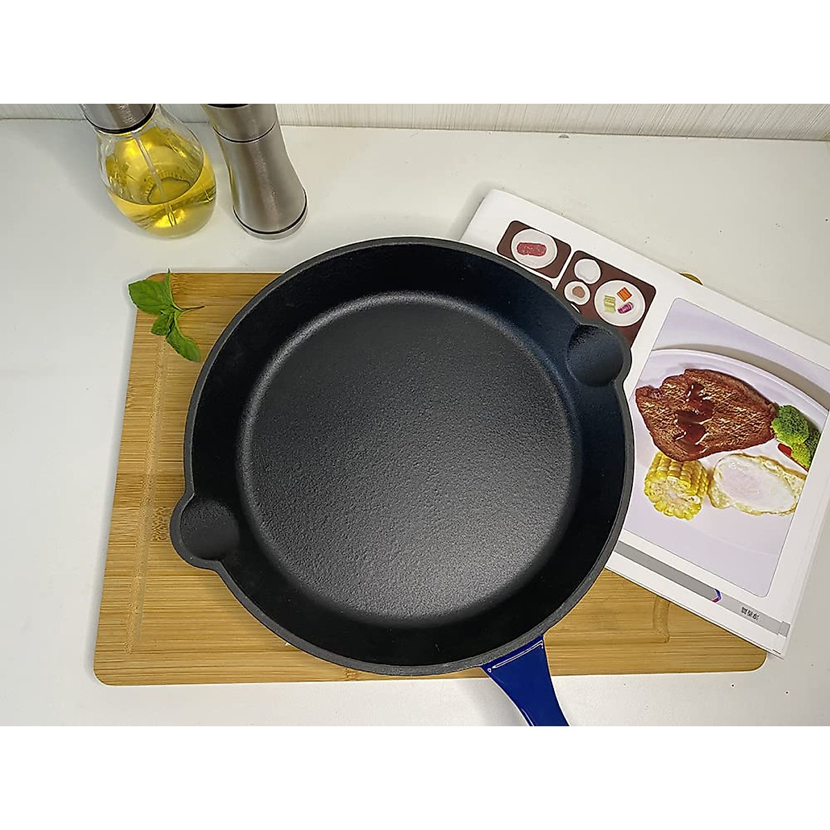 HAWOK Cast Iron Enameled Skillet DIA.10 inch Fry Pan Blue………