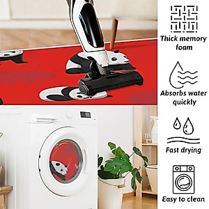 Panda Red Pattern Oval Rug Small Rugs for Bedroom Bedside Cute Animal Bedroom Rug Soft Shag Runner Carpet Modern Fluffy Nursery Area Rugs Home Decor 1.64 x 4 Feet