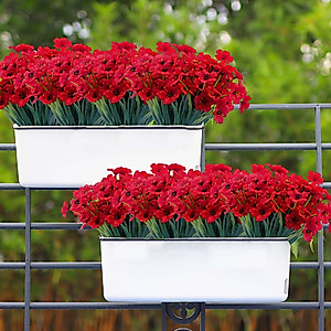 SOFYOURS 16 Bundles Artificial Flowers Outdoor UV Resistant Fake Flowers No Fade Plastic Plants Garden Porch Window Box (Red)