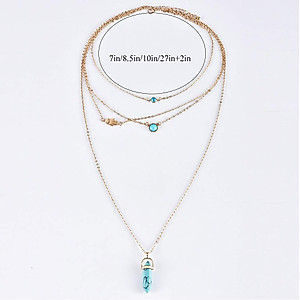 Boaccy Boho Layered Turquoise Pendant Necklace Crystal Necklaces Hand of Fatima Necklace Chain Gold Jewelry for Women and Girls