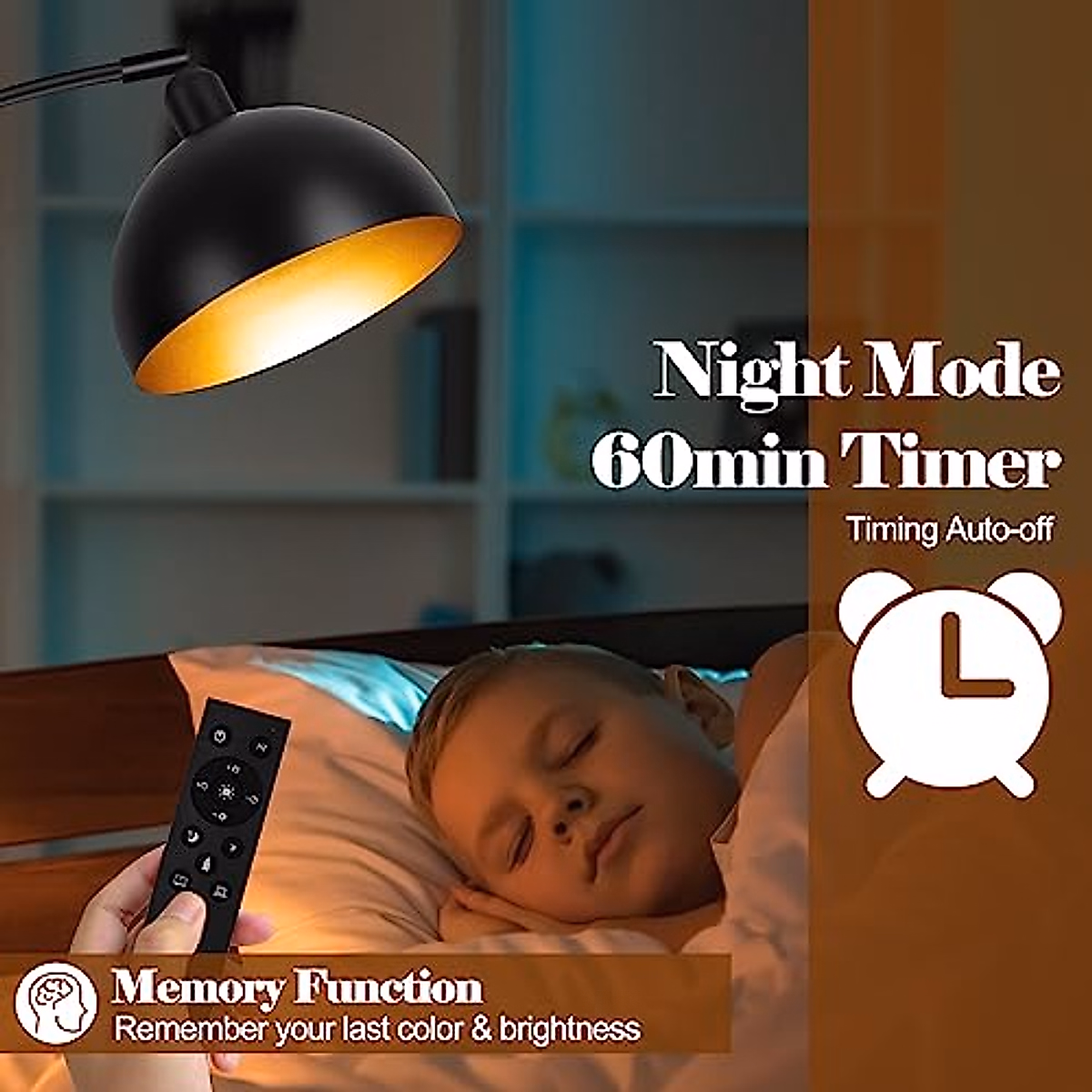 【Upgraded】Black Arc Floor Lamps for Living Room - Dimmable Arched Floor Lamp with Remote Control & 2700-6000K 9W LED Bulb Included, Modern Arch Standing lamp, Industrial Tall Lamp for Bedroom Reading