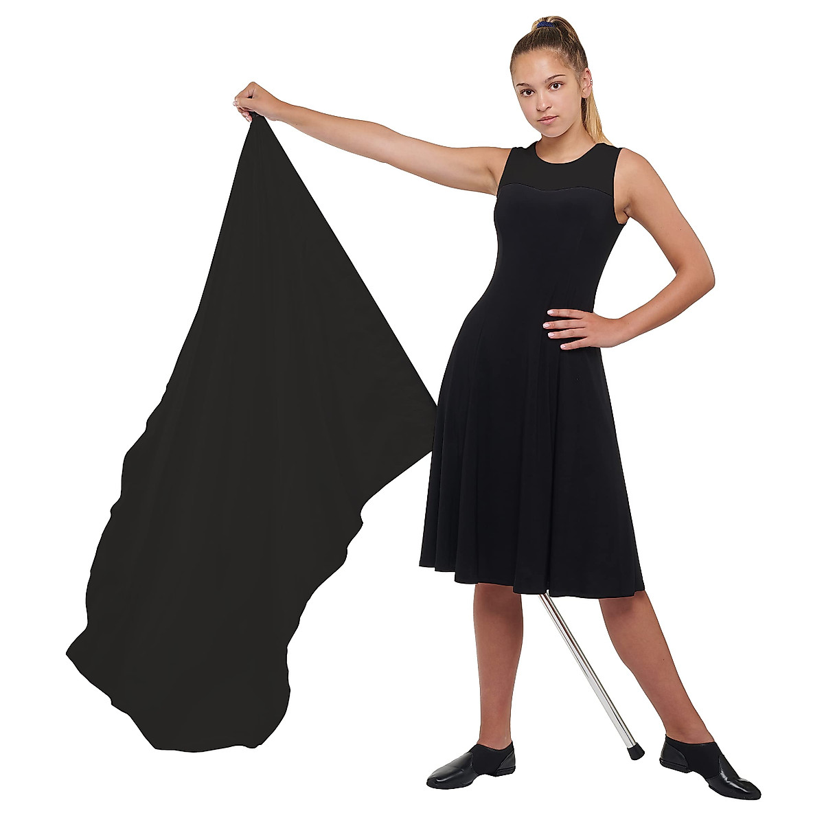 Black Color Guard Flag, Curved Rectangle Solid Color Flag for Practice, Made of Easy to Clean Polyester Habutai