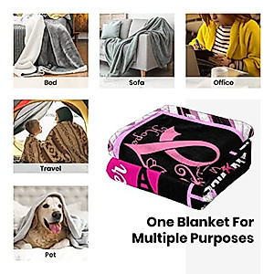 Breast Cancer Blanket Gift, Breast Cancer Inspirationa Blanket Gift Flannel Throw Blankets, Breast Cancer Awareness Pink Ribbon Survivor Healing Warm Soft Flannel 50x60inches Throws Blanket for Woman