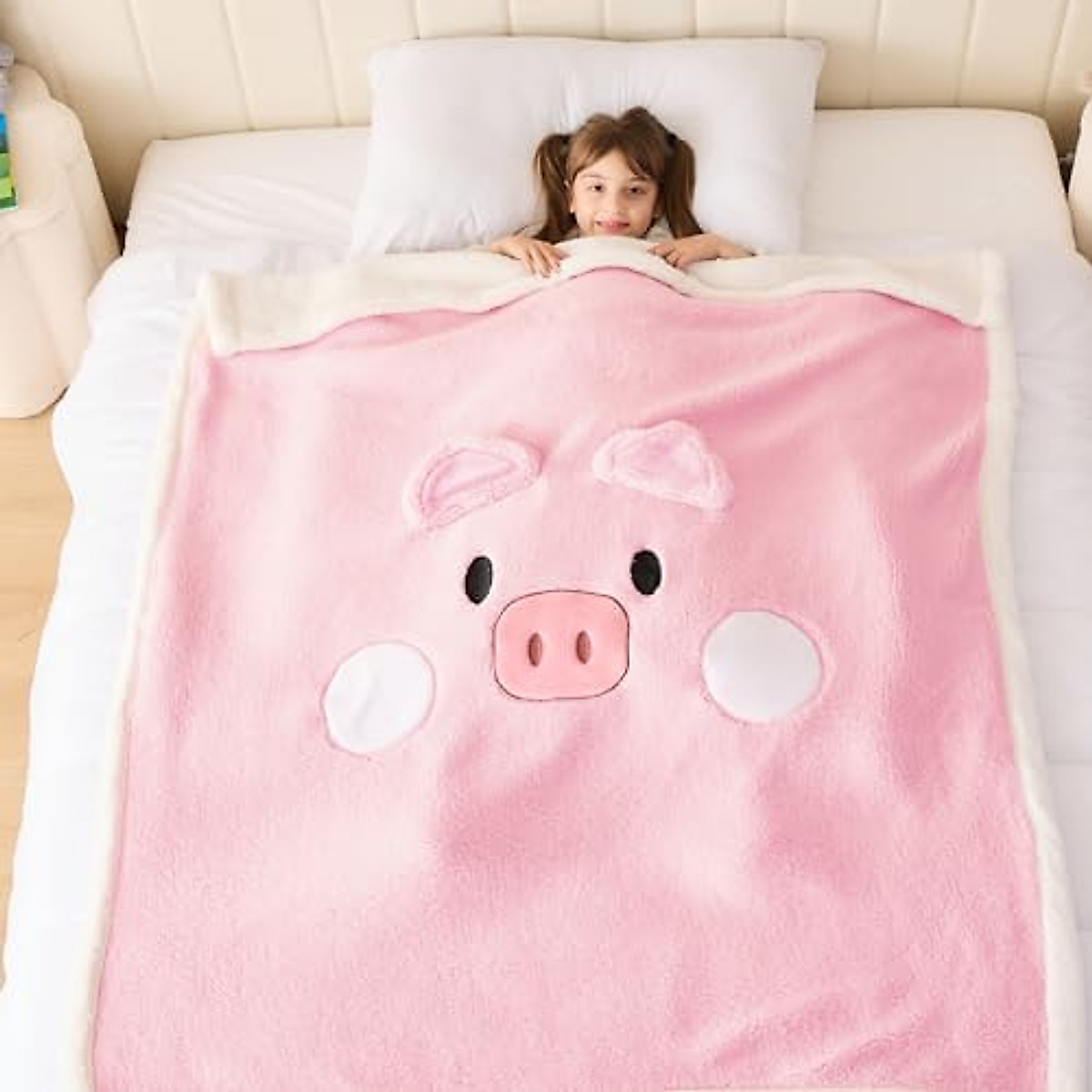 NEWCOSPLAY Sherpa Fleece Throw Blanket 3D Cartoon Kids Blanket Plush Warm for Boys Girls(Pink Pig,(50"X60"))